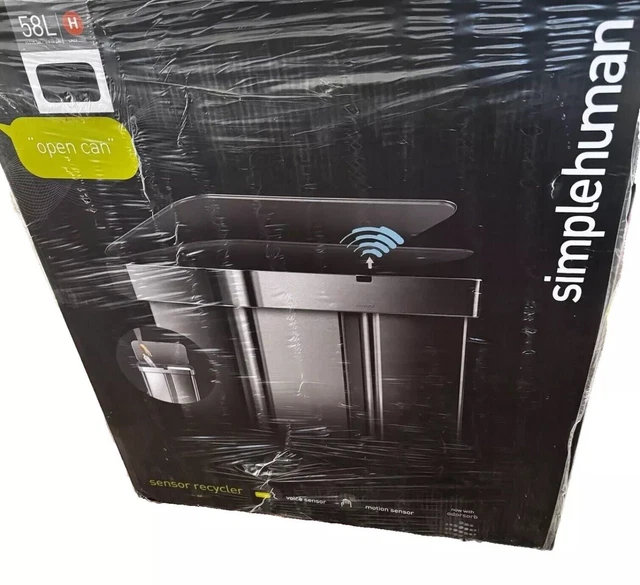 SIMPLEHUMAN DUAL RECTANGULAR Sensor Bin with Voice Control 58L - Black - New £270.00 - PicClick UK
