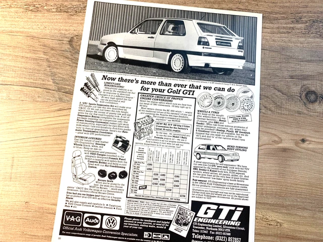 GTI ENGINEERING VW GOLF GTi MK2 - FRAMEABLE WALL ART ORIGINAL CAR PRESS ...
