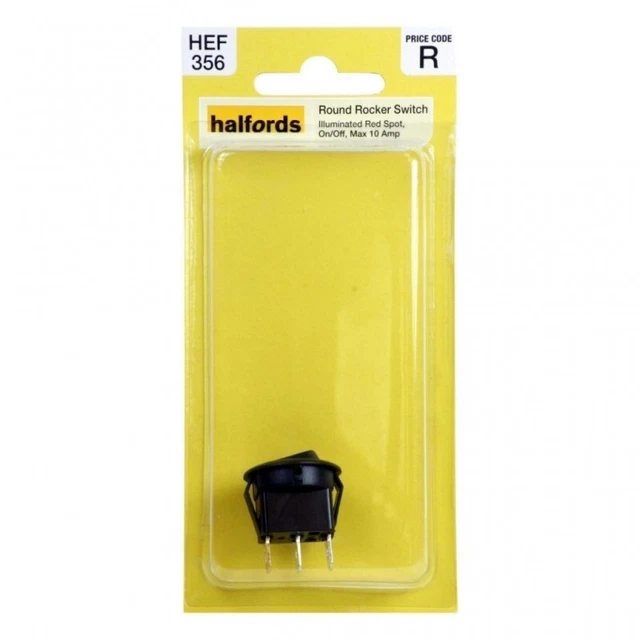 HALFORDS ROUND ROCKER Switch 10 Amp Illuminated Red Spot On/Off HEF356 ...