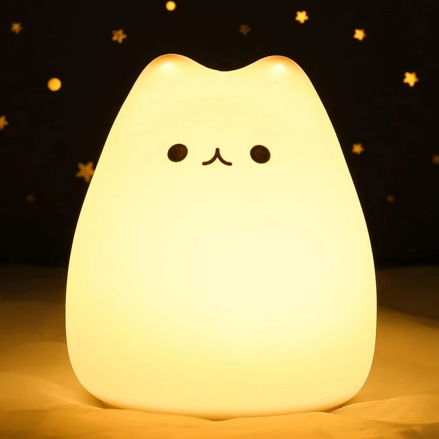 CAT NIGHT LIGHT for Nursery – Silicone Baby Lamp, 7 Colour Modes, Touch ...
