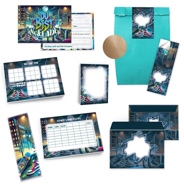 GEBURTSTAGS GRAFFITI PARTY Set Einladungskarten Street Art Geburtstag ...