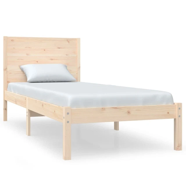 NATURAL SOLID PINEWOOD Bed Frame 100x200 cm with Headboard, Rustic ...