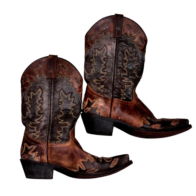 LAREDO MENS WESTERN Cowboy Boots Brown Leather Square Toe Size 8.5 D ...