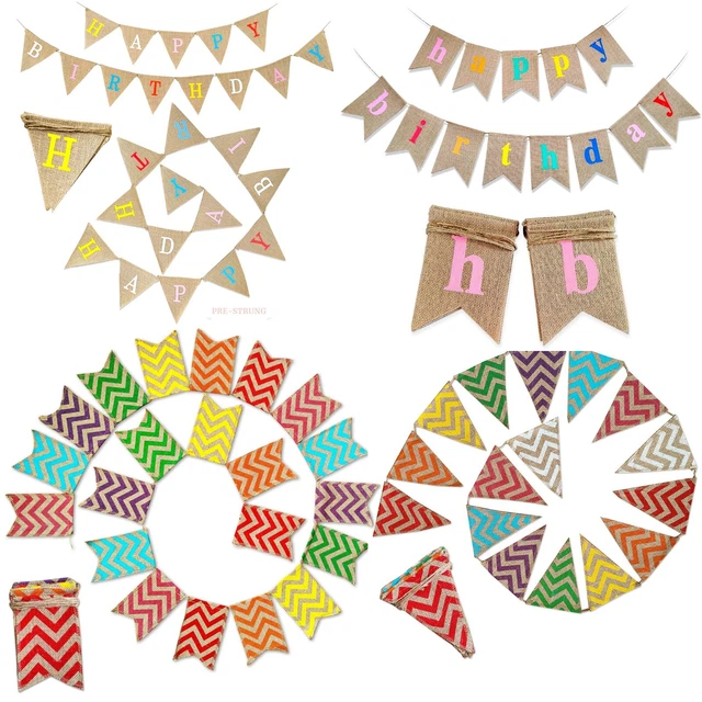 VINTAGE HESSIAN BURLAP. Happy Birthday Bunting Banner. Jute Banner ...
