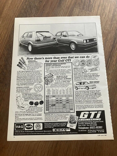 ORIGINAL 1987 GTI Engineering Mk2 VW Golf GTi Magazine Advert Poster ...