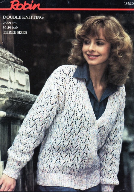 ~ ROBIN KNITTING Pattern For Lady's Lovely Lacy V-Neck Cardigan ~ 30 ...
