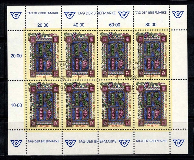 AUSTRIA 1992 MI. 2066 Miniature sheet 100% used Stamp Day,LettersR,H £5 ...
