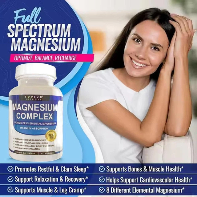 MAGNESIUM COMPLEX 8 Forms Elemental Magnesium 1000 Mg Supports Bones ...