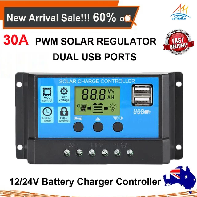 30A 12V/24V SOLAR Panel Battery Regulator Charge Controller PWM LCD ...