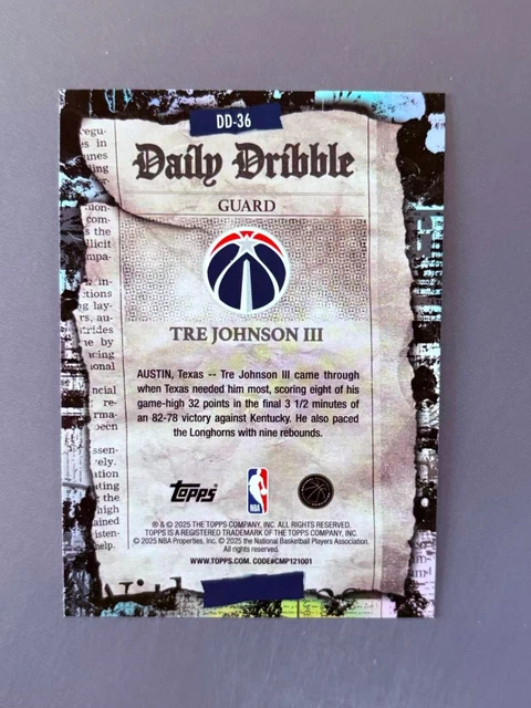 TRE JOHNSON III 2025-26 Topps Flagship Dribble giornaliero #DD-36 EUR 0 ...