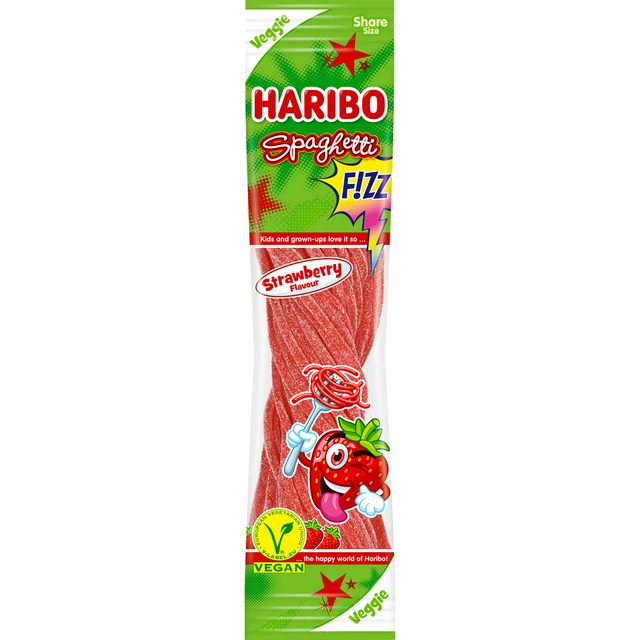 HARIBO SPAGHETTI STRAWBERRY Sour Extra Acid Fruit Rubber Strings 200g £ ...