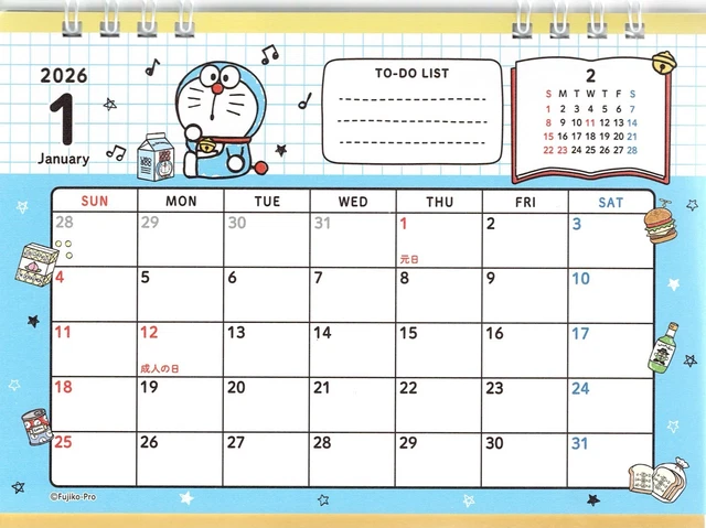 DORAEMON B6 (18*13CM/7.08*5.12IN) Desk Calendar 2026 from Japan kawaii ...