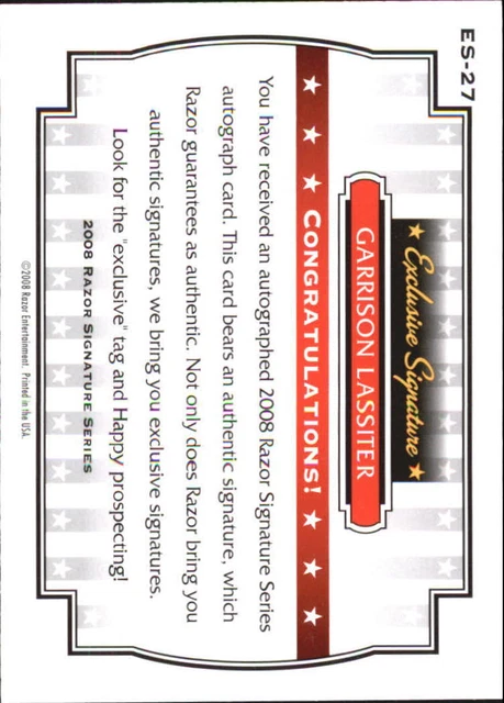 2008 RAZOR SIGNATURE Series autographes exclusifs #ES27 Garrison Lassiter EUR 2,20 - PicClick FR