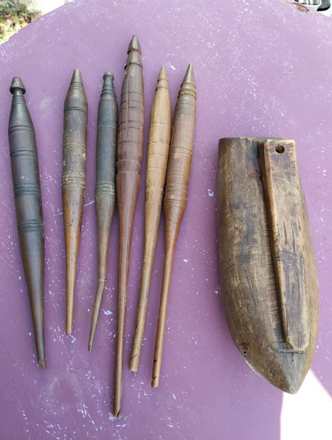 ANCIEN FUSEAUX À filer la laine avec receptable en bois EUR 40,00 ...