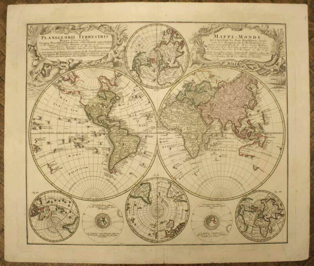 WORLD MAP GLOBE TERRESTRIAL Original Ancient Map by HOMANN 1746 Antique ...
