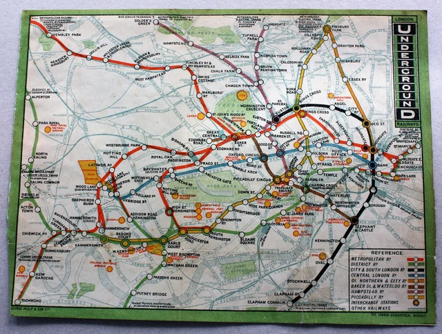 VINTAGE LONDON UNDERGROUND RAILWAY MAP - 1912 ORIGINAL Plain Back Rare ...