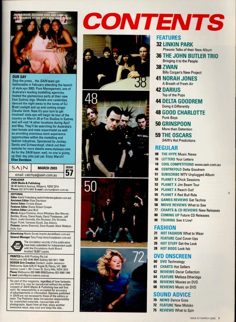 SAIN (SANITY MAGAZINE) - March 2003 - Linkin Park, Grinspoon + Good ...