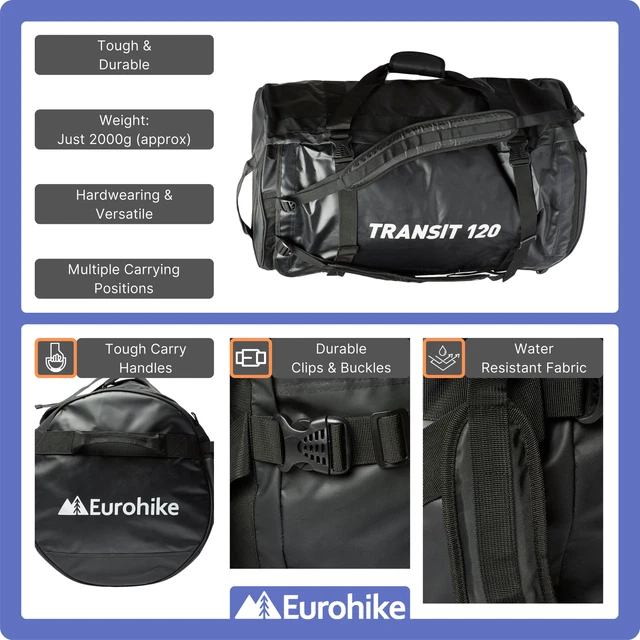 EUROHIKE TRANSIT 120L Spacious Cargo Bag, Camping Equipment, Travel ...
