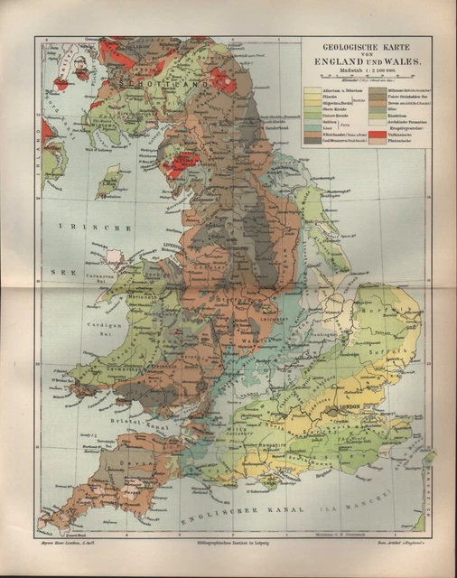 MAP MAP 1895: GEOLOGICAL MAP OF ENGLAND AND WALES. United Kingdom £17. ...