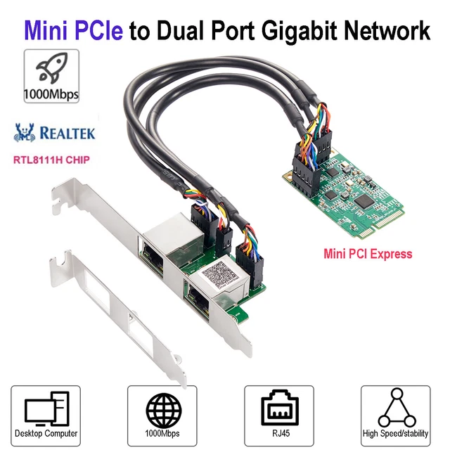 MINI PCIE DUAL-PORT Gigabit NIC 1000M Wired Ethernet Network Adapter ...
