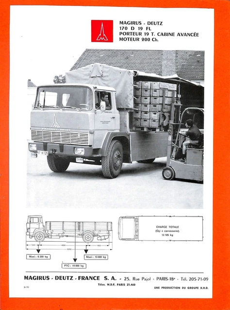 MAGIRUS-DEUTZ / FICHE TECHNIQUE / PORTEUR 170 D 19 FL de 1971 EUR 7,90 ...