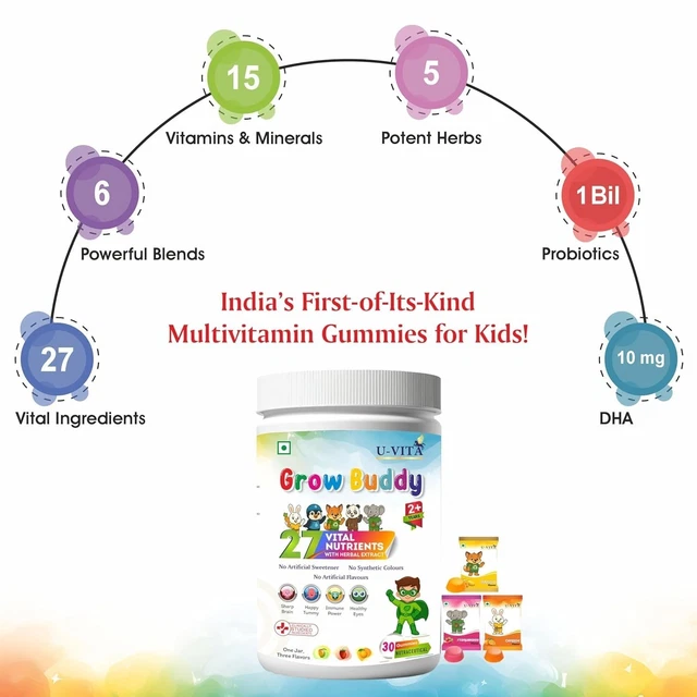 U-VITA GROW BUDDY Multivitamin for Kids (2+ Years) No Added Sugar- 30 ...
