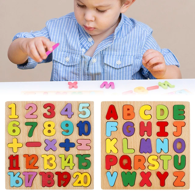 WOODEN ALPHABET PUZZLES Numbers Count Learning Board Blocks Toddler UK ...