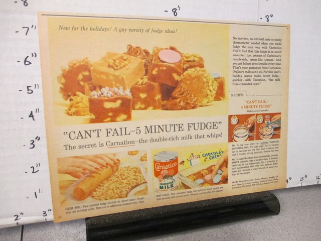 NEWSPAPER AD 1958 CARNATION evaporated milk can canned food fudge ...