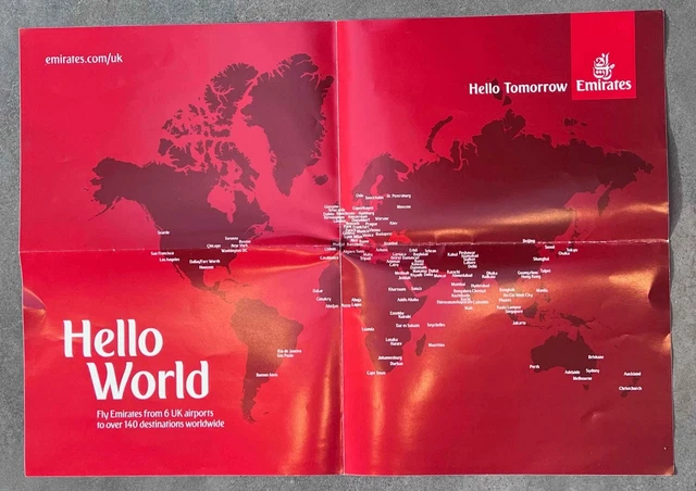 EMIRATES HELLO WORLD Airline Route Map Poster Ek Uae United Arab ...