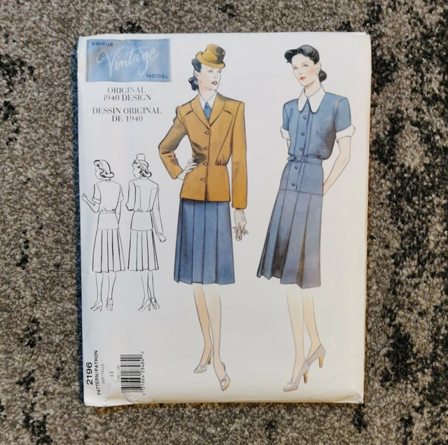 VOGUE VINTAGE MODEL 1940s Design Sewing Pattern # 2196 Sealed / Uncut ...