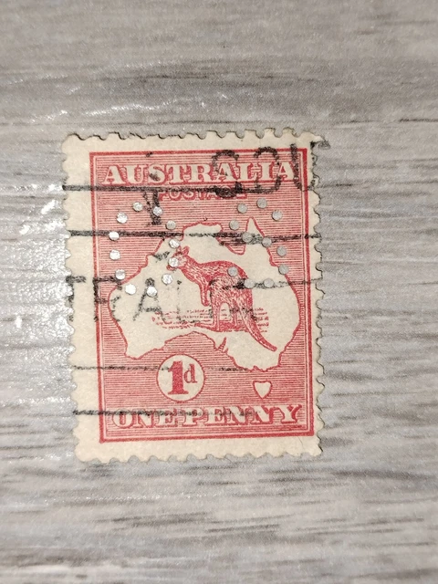 1913 AUSTRALIA KANGAROO Red One Penny Stamp - Rare Watermark - Large OS ...