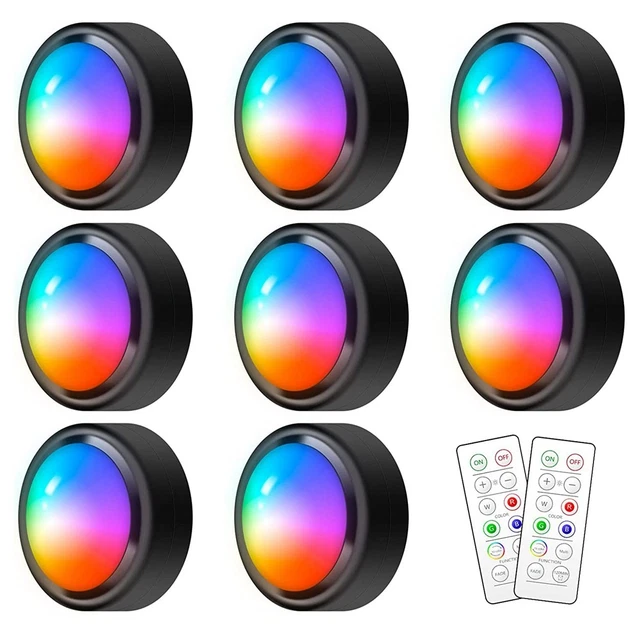 16 COLORS RGB LED Puck Lights with Remote for Closet,Bedroom N4C55567 £ ...