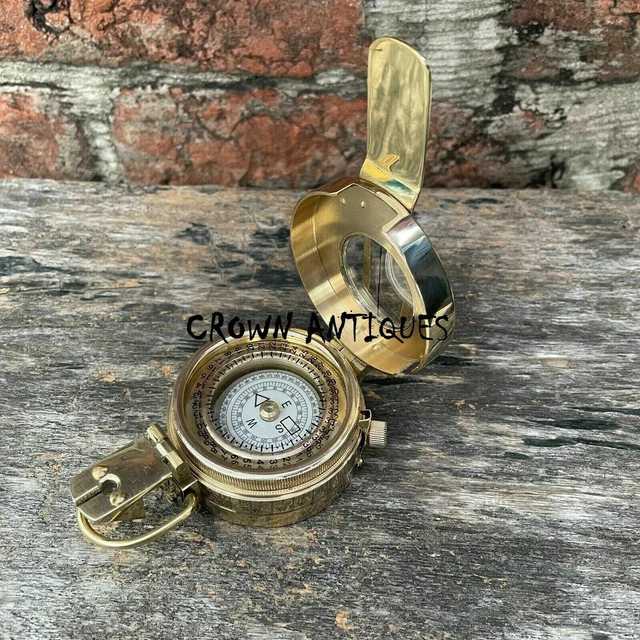 VINTAGE SOLID BRASS WWII Military Pocket Compass Gift Antique Compass ...