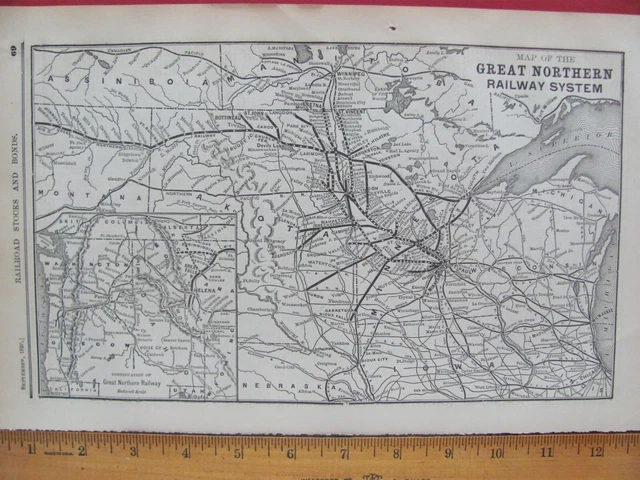 1890 SEPT GREAT Northern Railroad Original System Map Gn Rr Stations £ ...