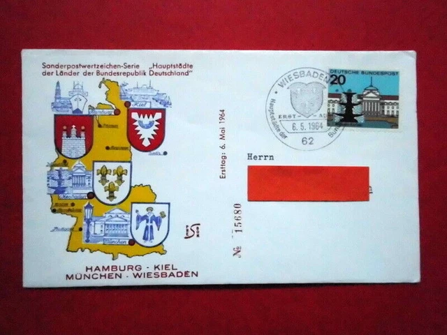 LETTRE LETTRE DU premier jour RFA 1964 capitales de la RFA Michel n° 420 FDC - cachet complet ...