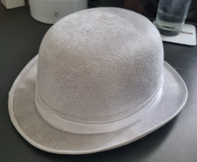 WHITE FABRIC WHITE Bowler Hat with Ribbon for Parties, Fancydress ...
