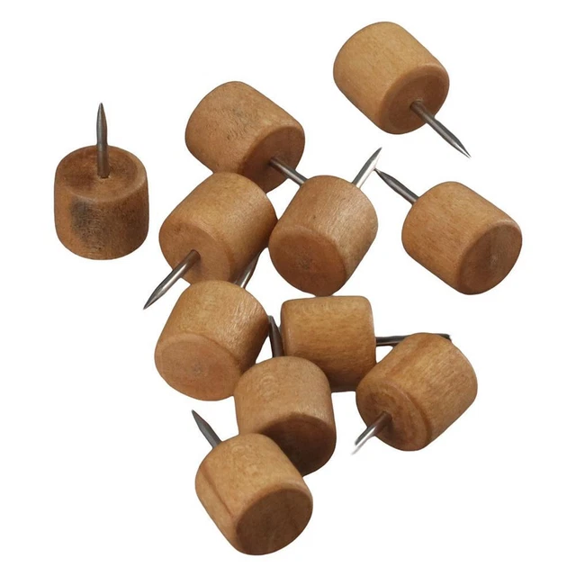 WOOD WOODEN PUSHPINS Brown Thumb Tacks Photo Map Pins Push Pins Cork ...