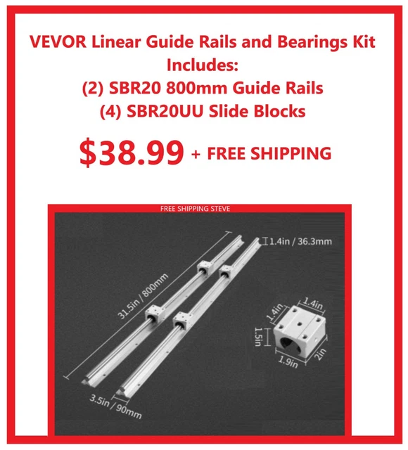 VEVOR LINEAR GUIDE Rail Set (2) SBR20 800mm Guide Rails (4) SBR20UU ...