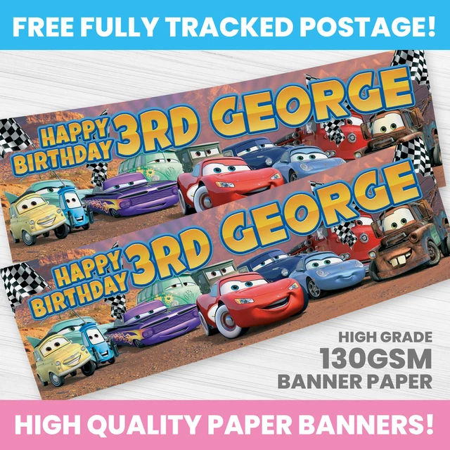 DISNEY CARS PERSONALISED Cars Birthday Cars Banner Party Decoration ...