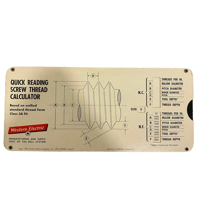 VINTAGE WESTERN ELECTRIC Quick Reading Screw Thread Calculator Slide ...