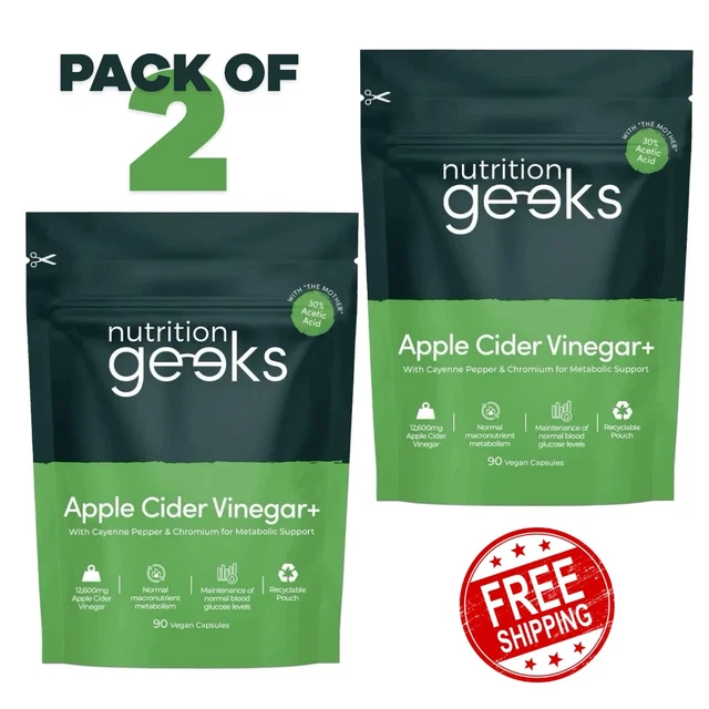 NUTRITION GEEKS APPLE Cider Vinegar+ - 90 Capsules - Brand New - Pack ...
