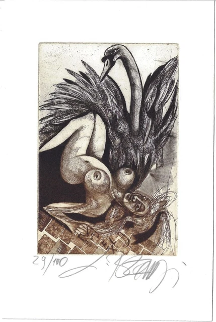 LEO BEDNARIK: EROTISCHES Exlibris für M. J., Leda-Motiv EUR 18,00 ...