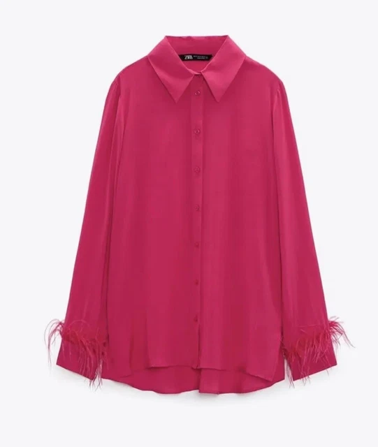 CAMICIA DONNA ZARA Ss22 Raso Nuova Con Etichette Con Piume Fucsia ...