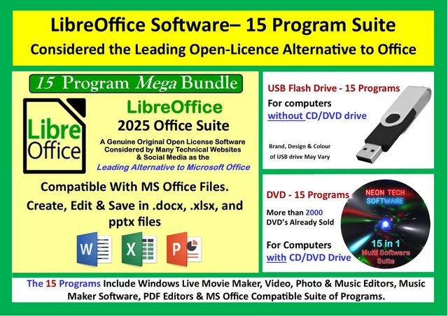 LIBREOFFICE 2025 WORD Processor Spreadsheet Database Windows 7-11 ...