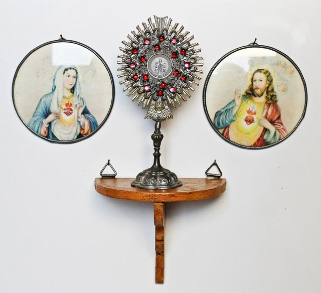ANTIKER WAND-ALTAR/ Haus-Altar, Zinn Monstranz, Relig. Volkskunst EUR ...