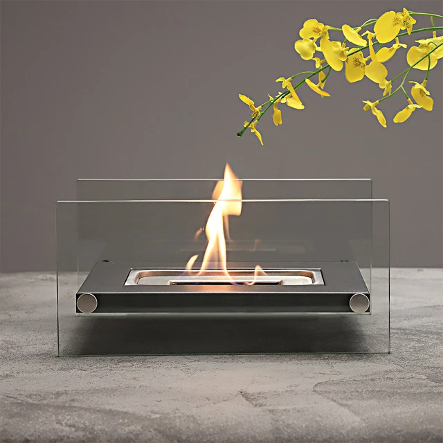 BIO ETHANOL TABLE Fireplace Table Fire Glass Burner Indoor Outdoor ...