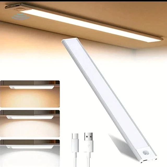 WIRELESS LED PIR Motion Sensor Light Strip Cabinet Closet Lamp USB ...