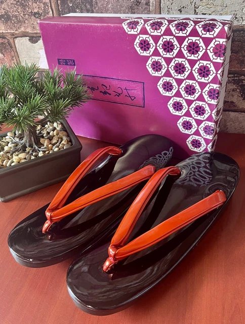 VINTAGE JAPANESE ZORI Geta Geisha Sandals Shoes Slipper Kimono Red ...