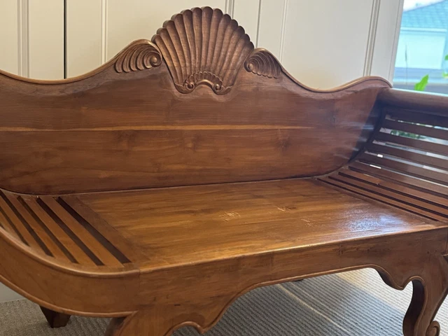 ANTIQUE SOLID WOOD Rare Bench With Carved Shells And Scrolled Arms £618 ...