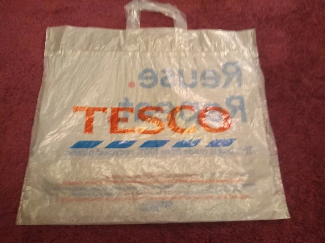 TESCO VINTAGE PLASTIC carrier bag-large -clear with handles 40 x 46 (j ...